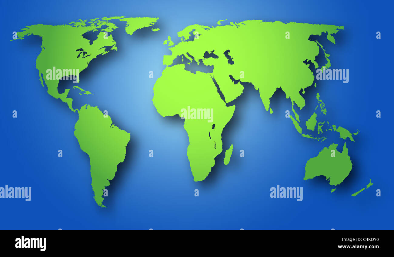 Illustration of a world map plus drop shadow Stock Photo - Alamy