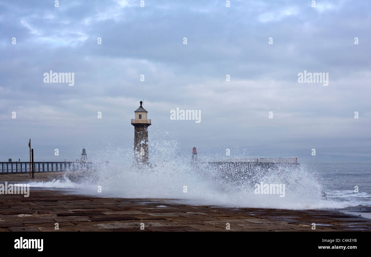 Whitby lighthouse stormy hi-res stock photography and images - Alamy