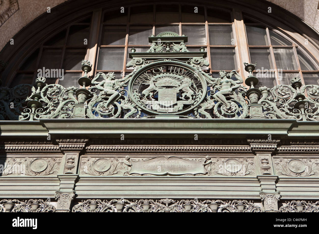 Details of an artwork above of a Bank of Hamilton door is seen in ...