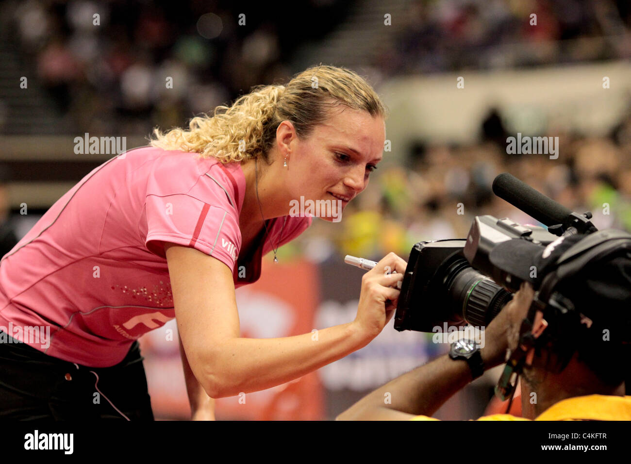 Tine Baun of Denmark during her Women's Singles Semi-finals match of ...
