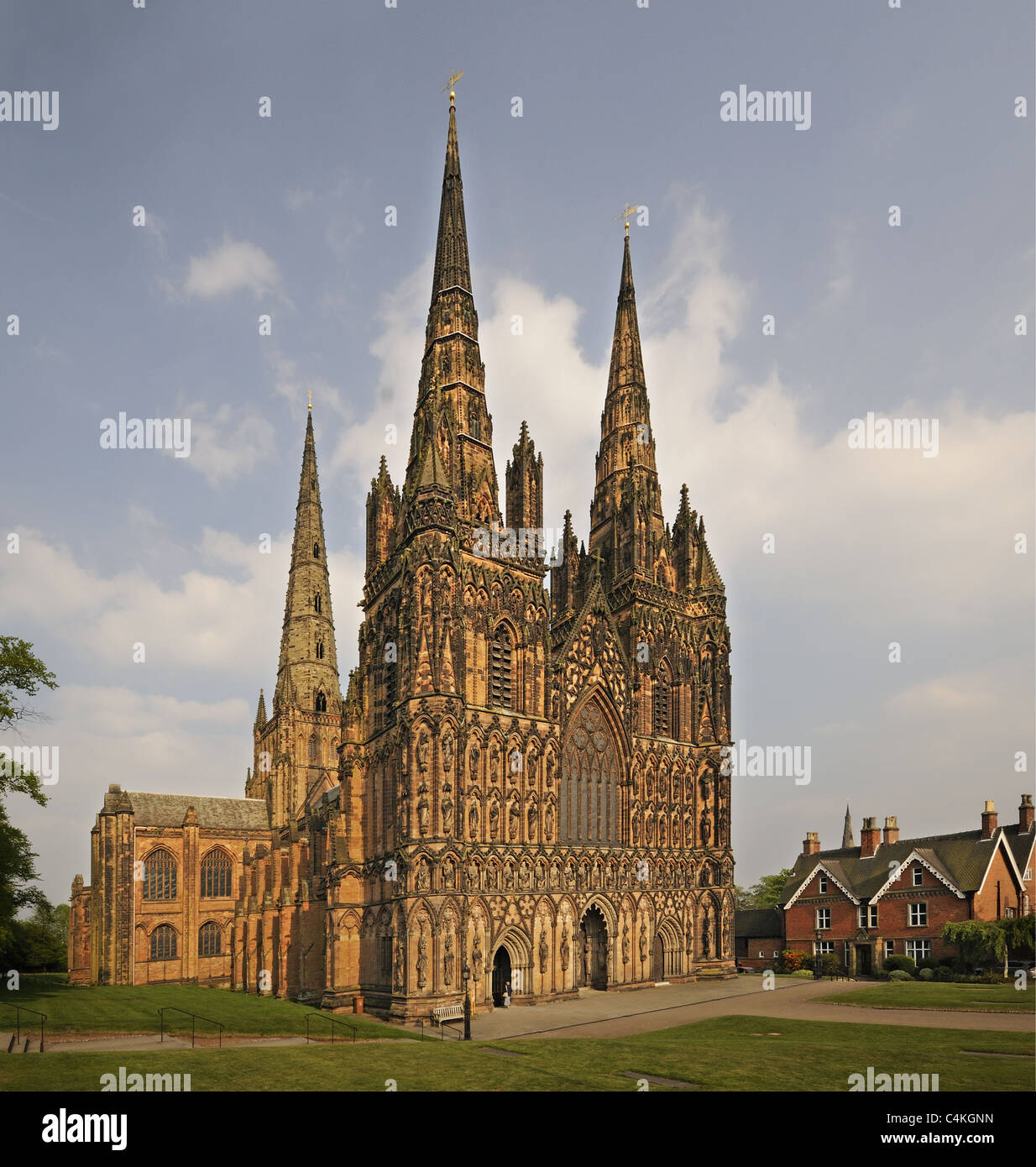 Lichfield Cathedral seen from the north west corner of the Close ...