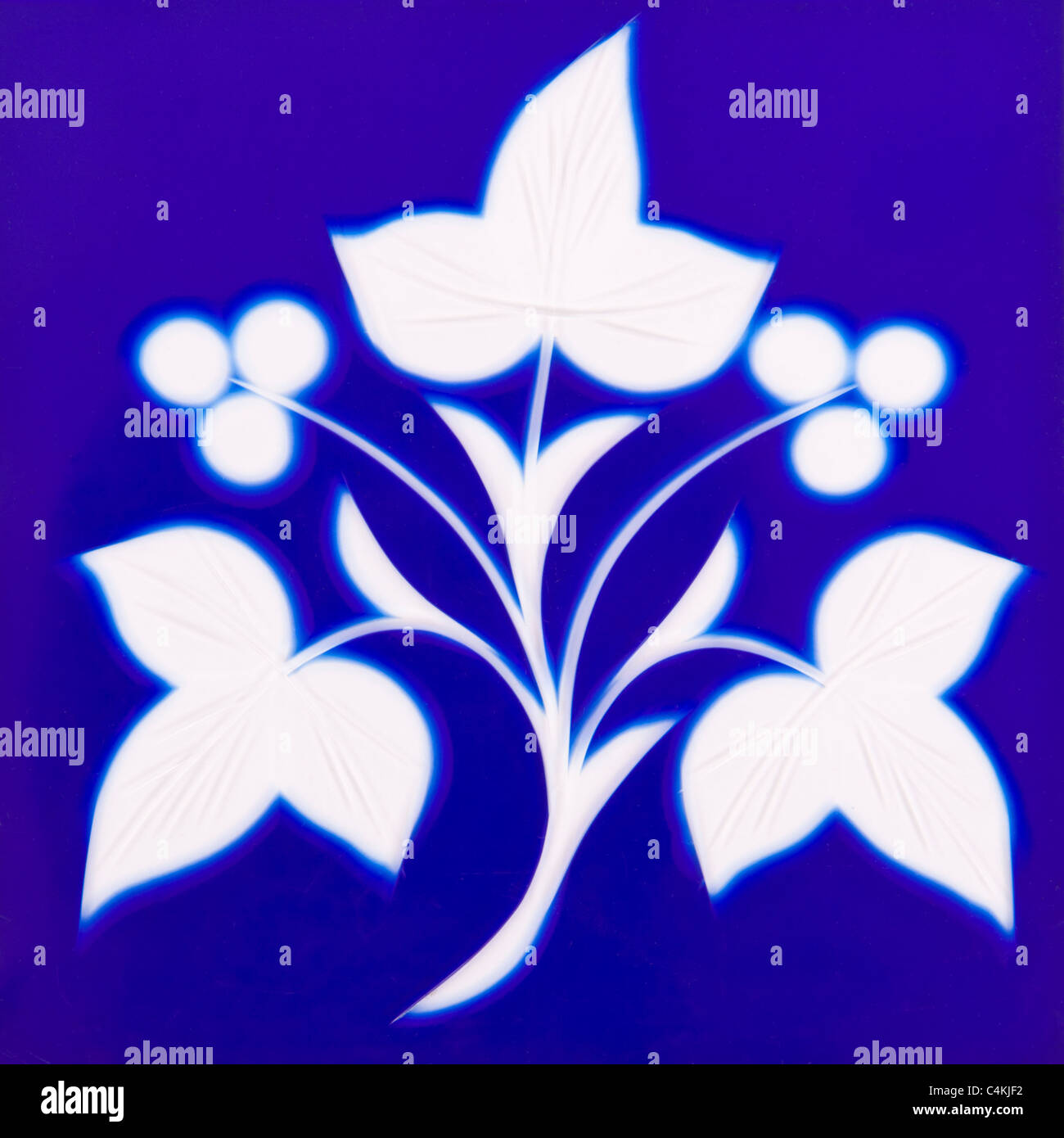 Victorian stained blue glass window tile with leaf design Stock Photo ...