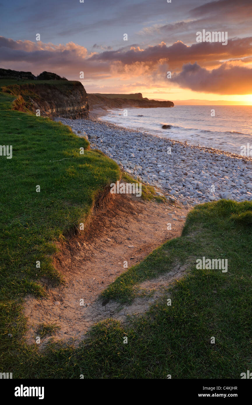 View of Kilve Beach and East Quantoxhead, Somerset, at sunset Stock ...