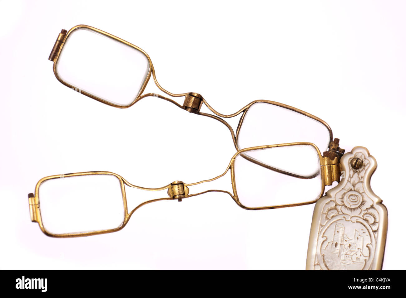 Very rare antique custom-made double folding lorgnette with mother-of ...