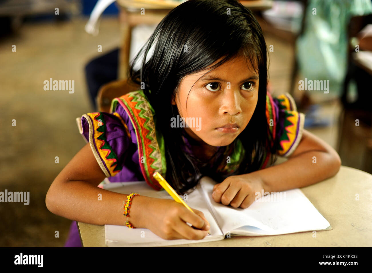 Indigenous Ngobe Bugle Community learning to write at school. Chiriqui ...