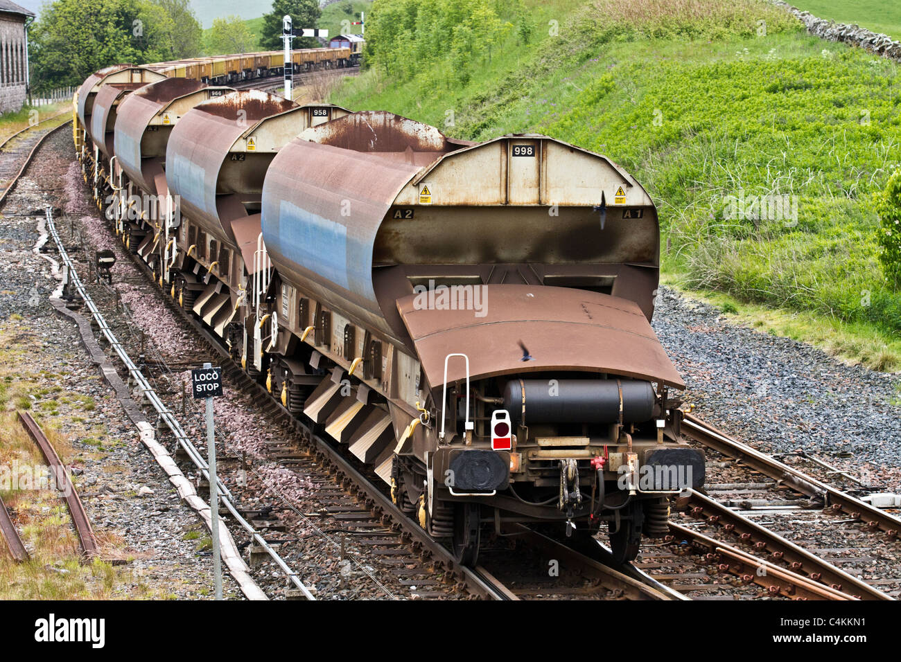 Freight Train Loco Stop Ballast Goods train Gypsum Hoppers at Tebay ...