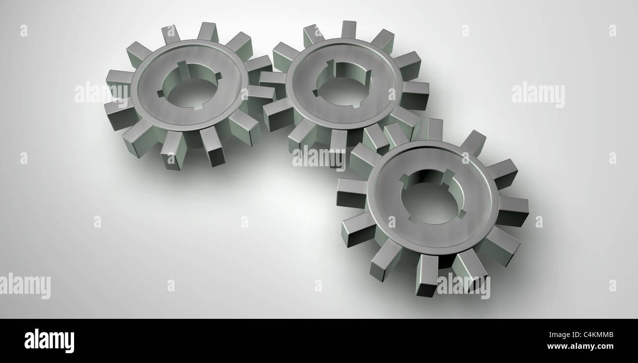 Grey gears steel working together Stock Photo - Alamy