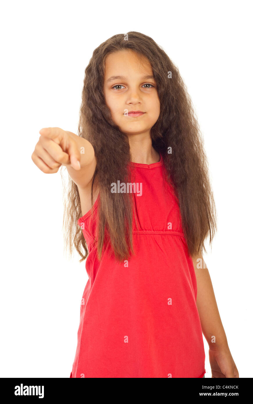 Serious girl pointing to you isolated on white background Stock Photo ...