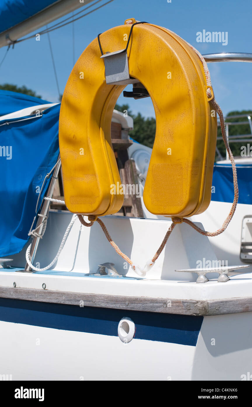 Yacht lifebelt life ring on sailing vessel Stock Photo - Alamy