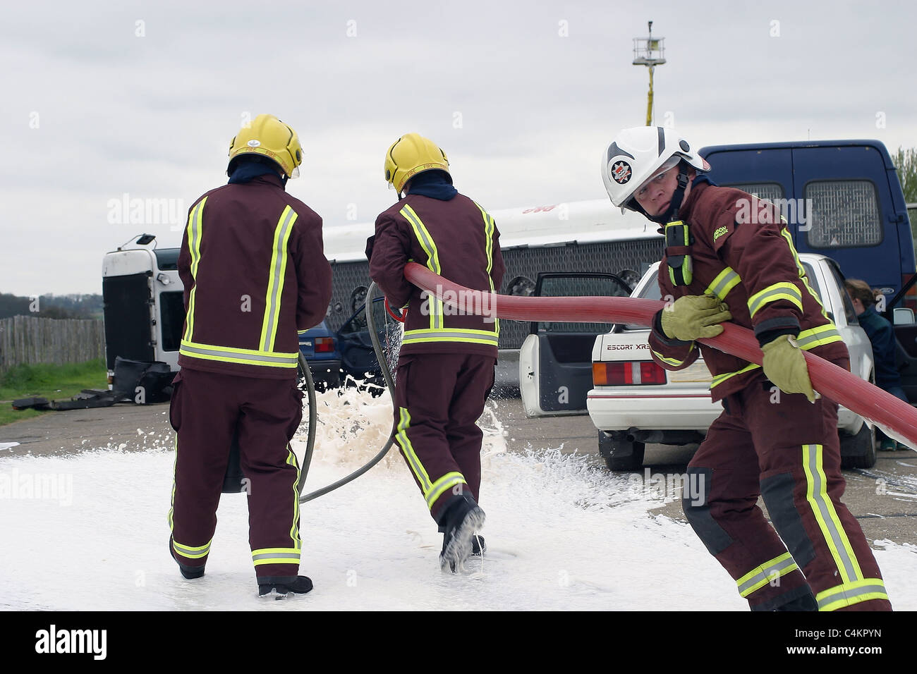 London firefighters use foam during an exercise Stock Photo - Alamy