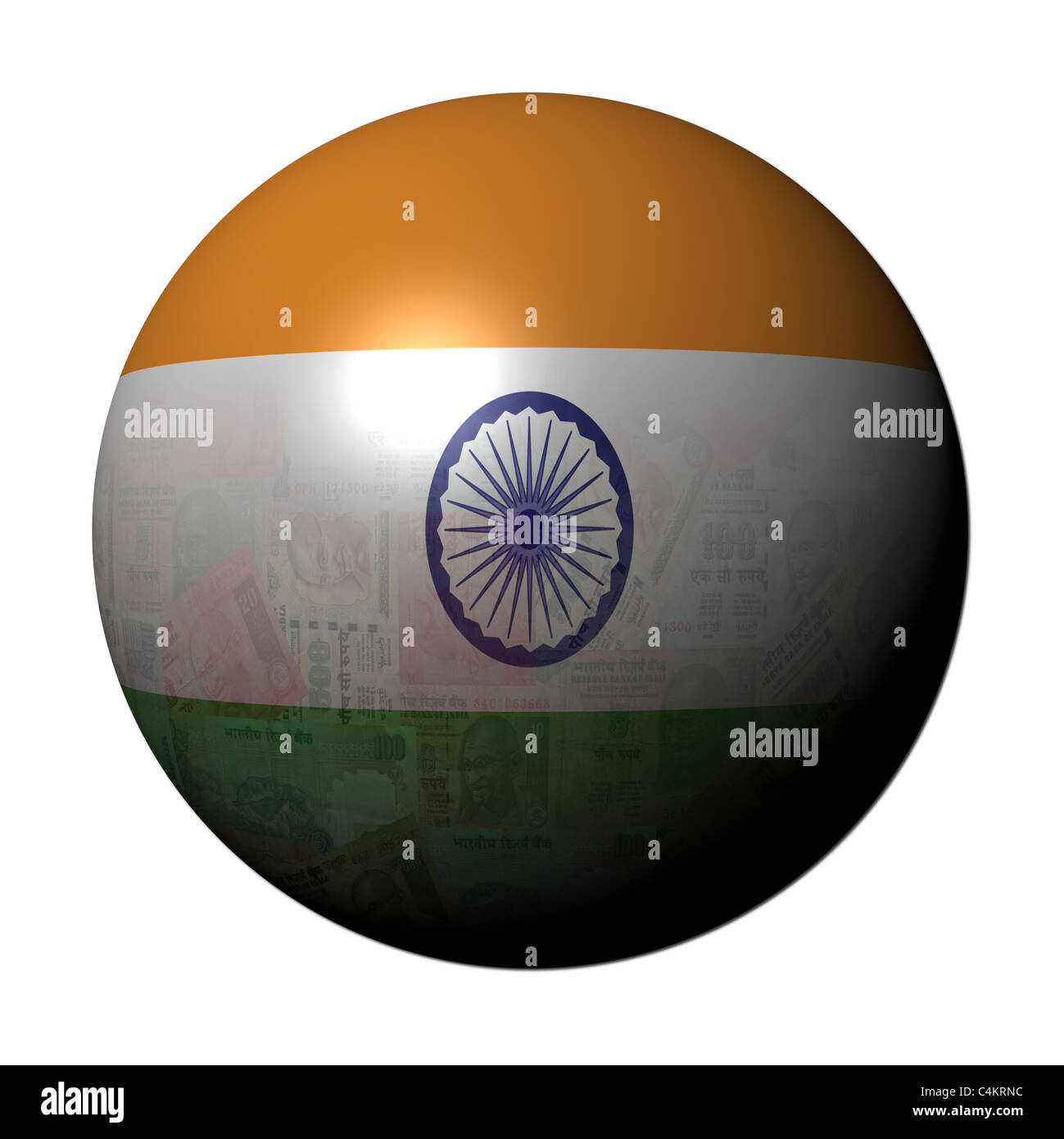 Indian Rupees flag sphere on white illustration Stock Photo - Alamy