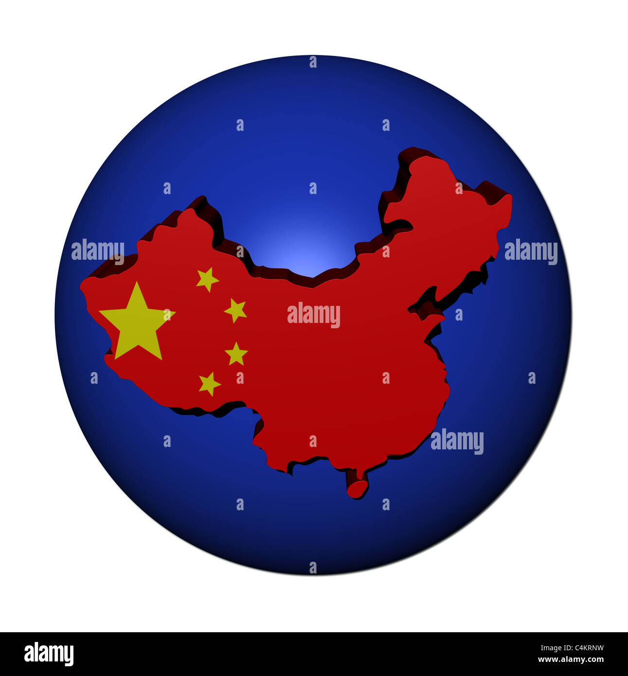 China map flag on blue sphere illustration Stock Photo - Alamy