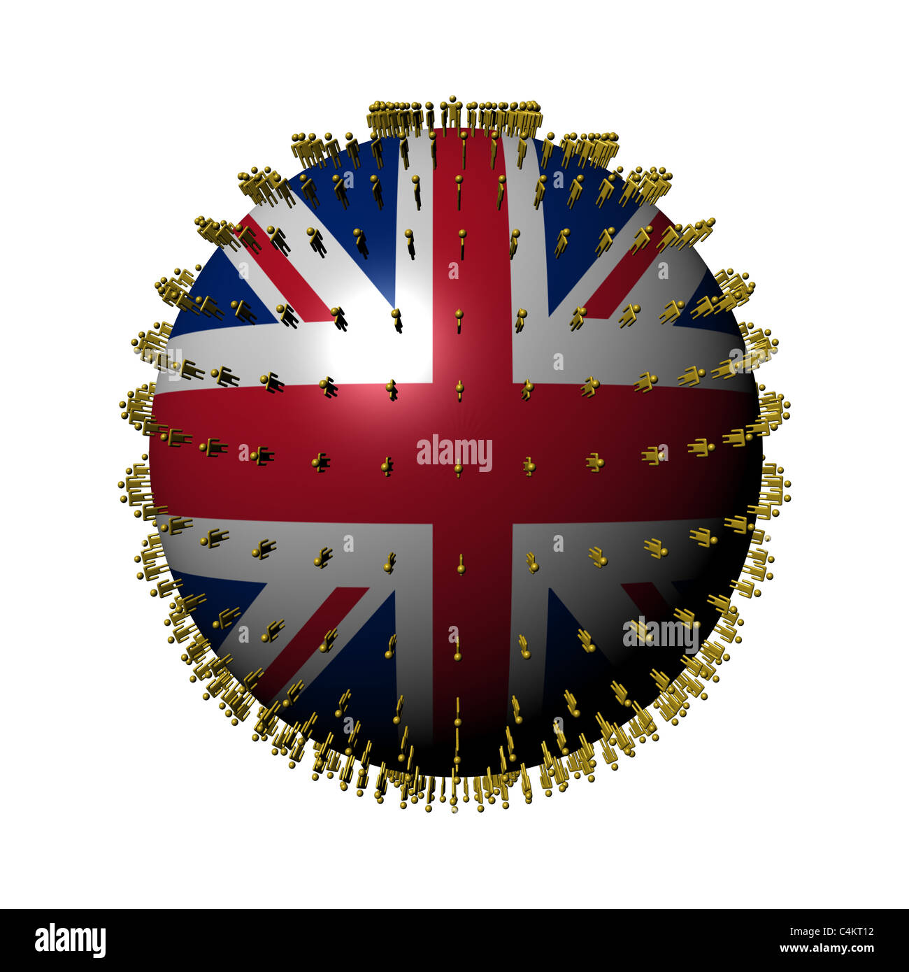 British flag sphere surrounded by people illustration Stock Photo - Alamy
