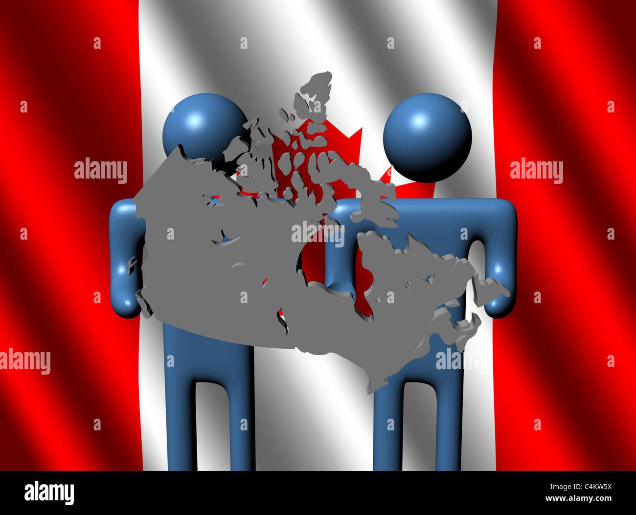 abstract people holding Canadian map sign with rippled flag ...