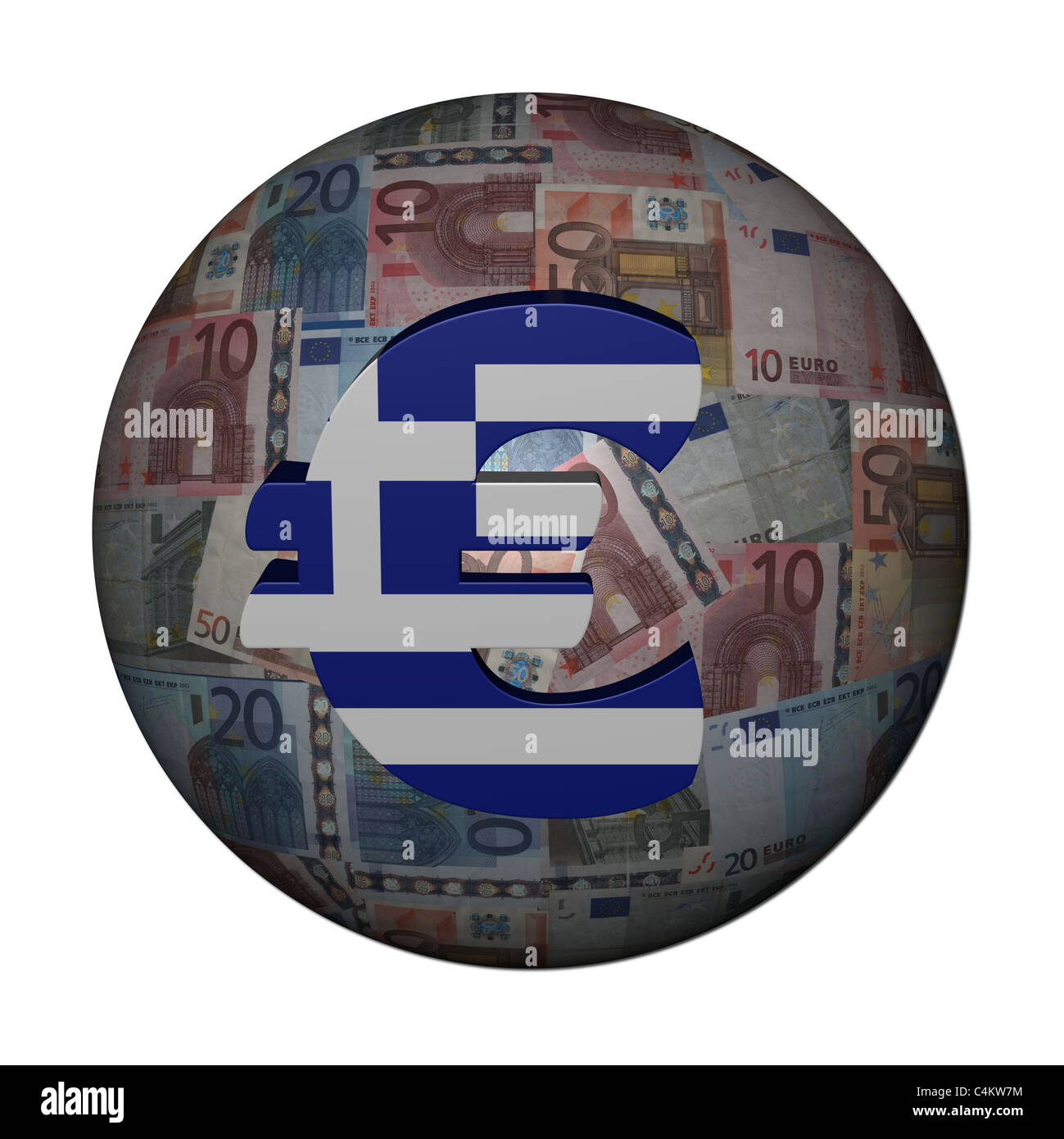 Greek flag euro symbol on euros sphere illustration Stock Photo - Alamy