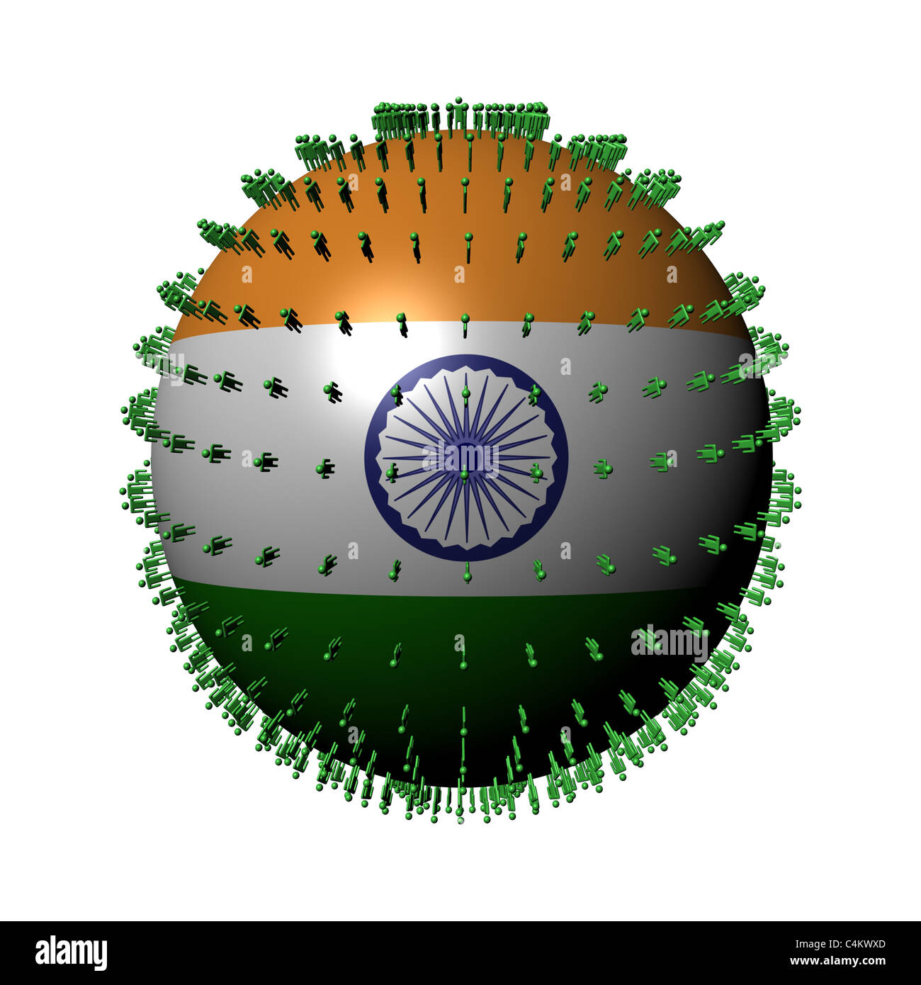 India flag sphere surrounded by people illustration Stock Photo - Alamy