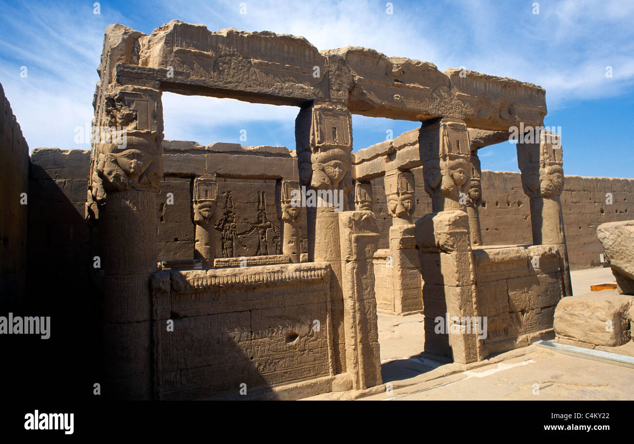 Dandera Egypt Chapel Of Union With The Disk Hathor Headed Columns Stock ...
