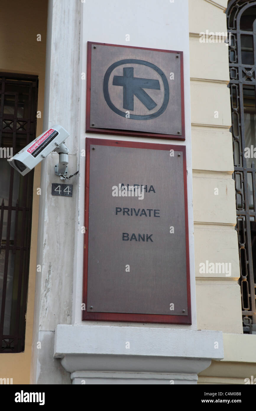 The sign on a branch of Alpha Bank in Heraklion (Iraklio), Crete Stock ...