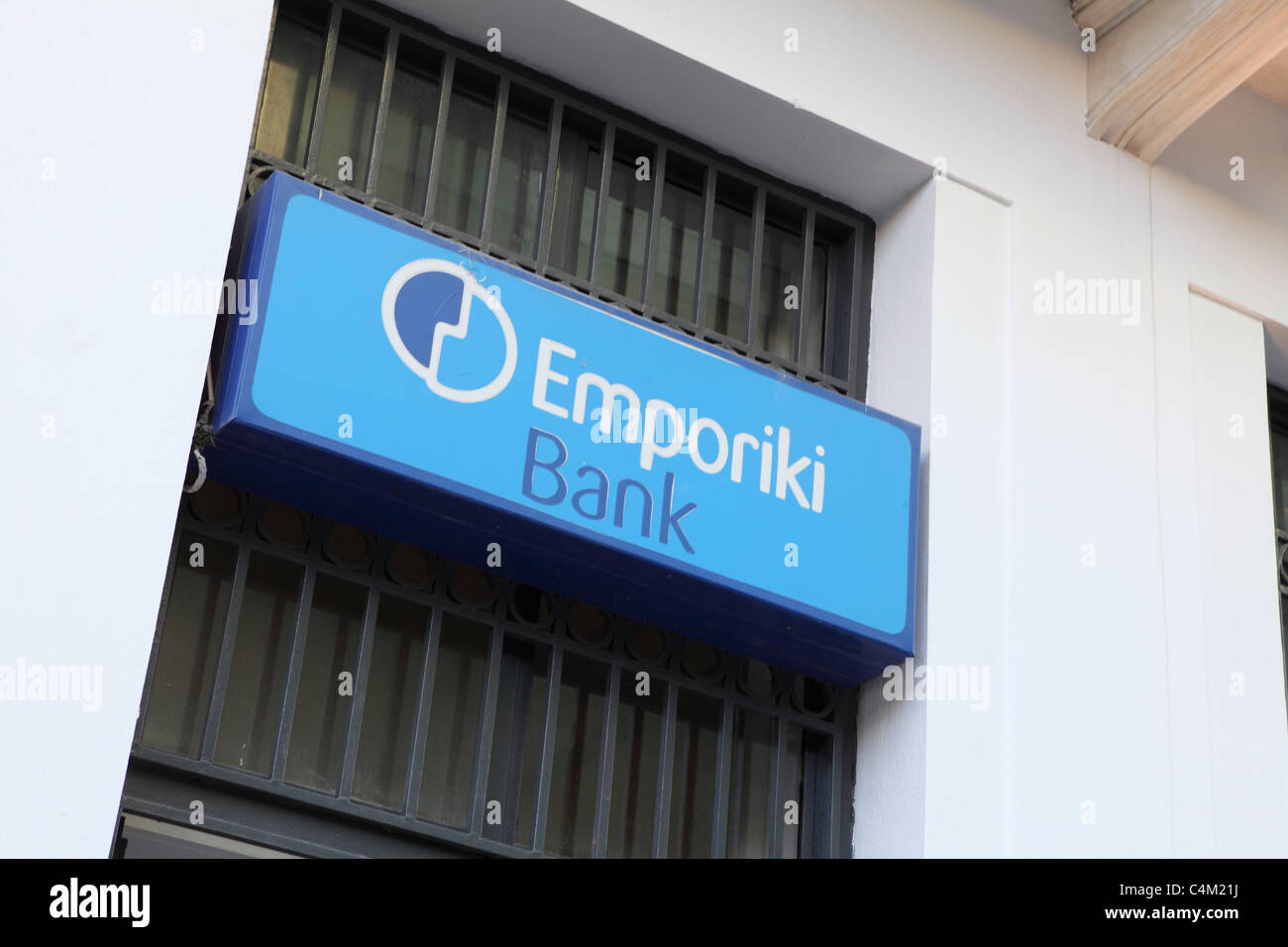 The sign on a branch of Emporiki Bank in Heraklion (Iraklio), Crete ...