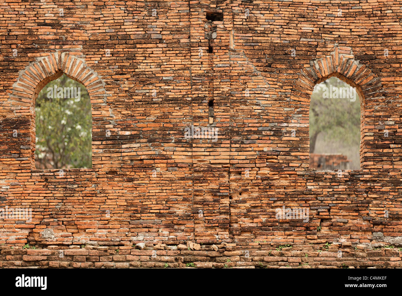ancient brick wall and windows at Wat Phra Ram khmer temple in ...