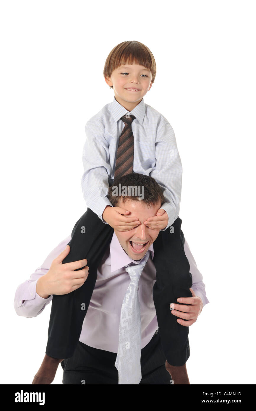 lucky son sitting on his father stretches Stock Photo - Alamy