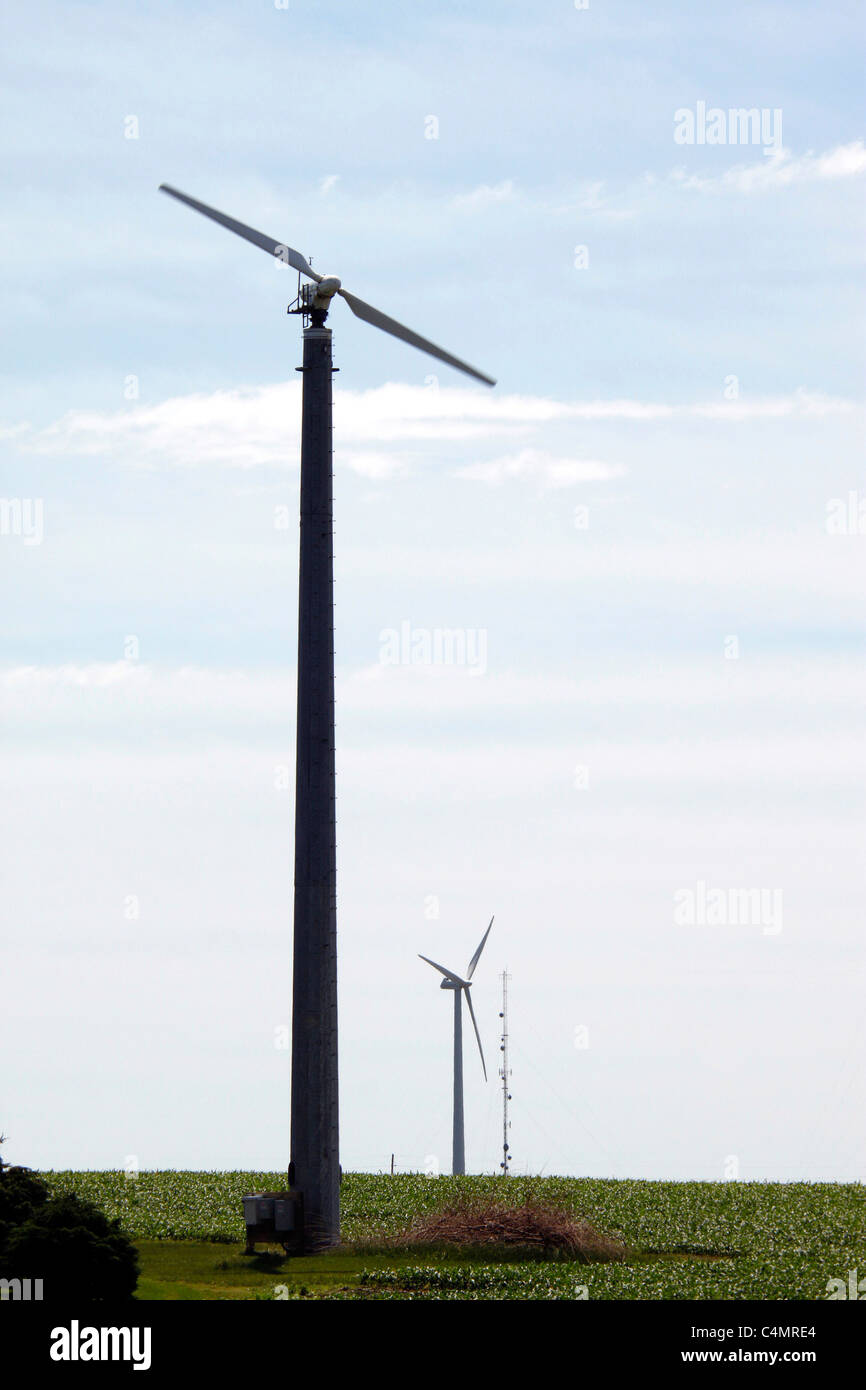 Small and large wind turbines on the great plains of America Stock ...
