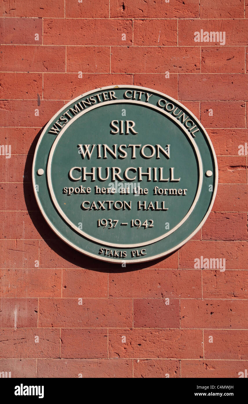 City of Westminster green plaque marking Caxton Hall, London, UK, where ...