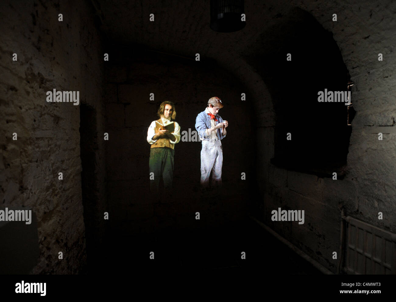 Virtual exhibition inside the York Castle Museum dungeons Stock Photo ...