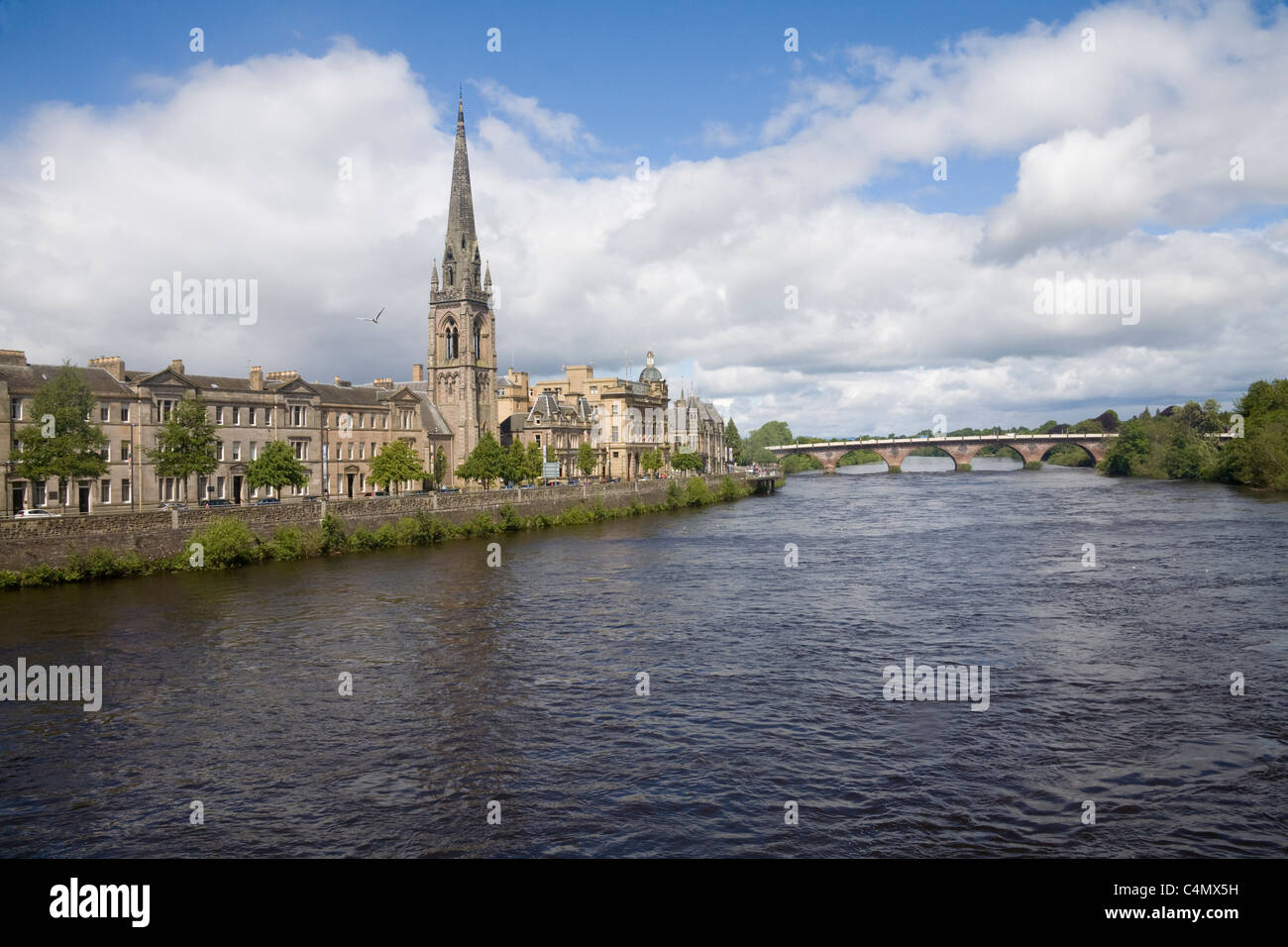 Perth Scotland UK View across River Tay to Tay street with St Matthew's ...