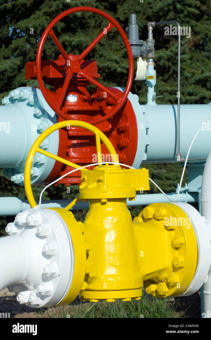 colorful natural gas pipe valves Stock Photo - Alamy