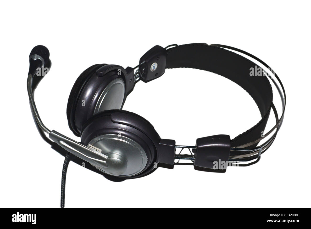 A headset with microphone in white background Stock Photo - Alamy