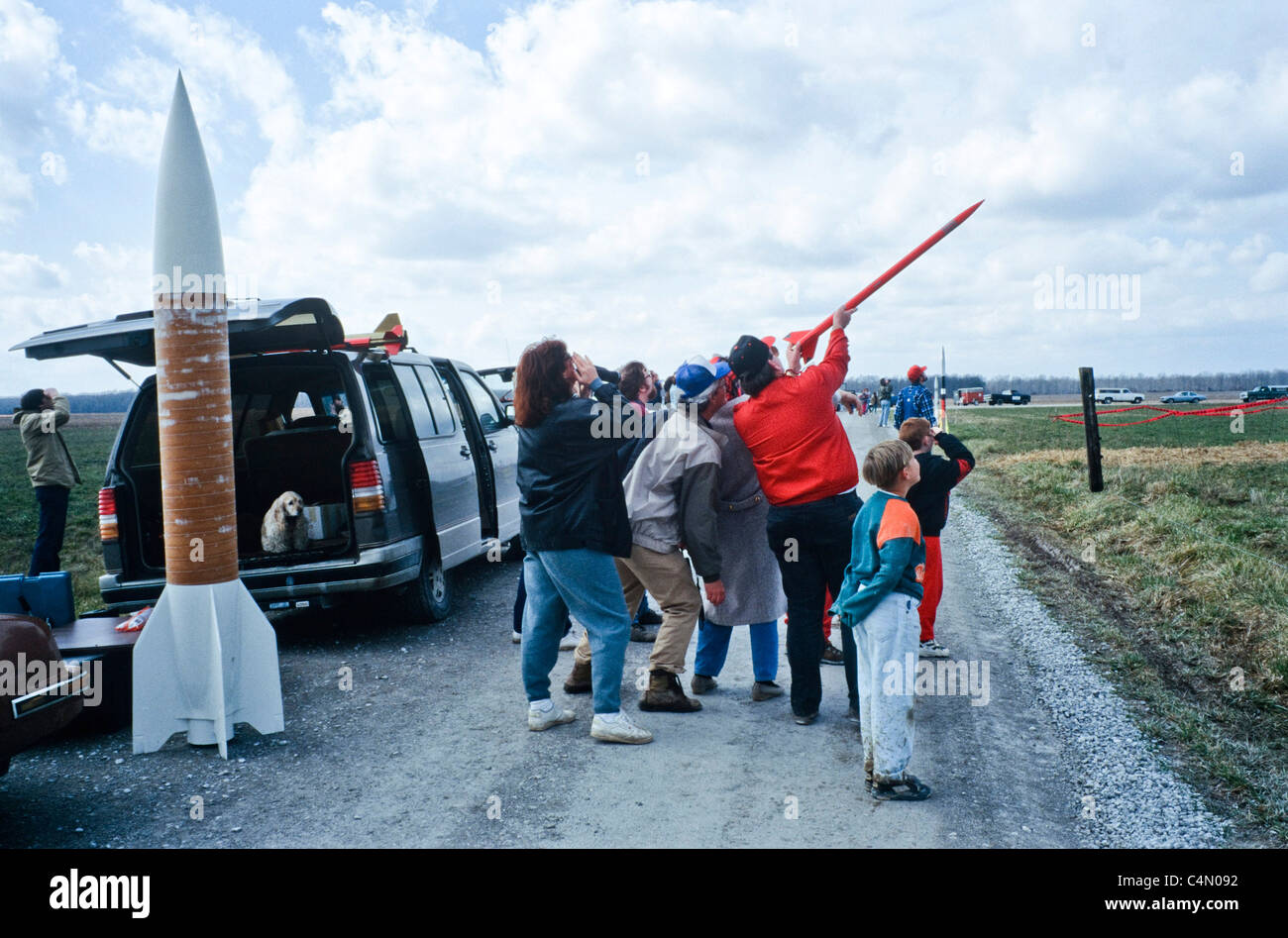 Rocketeers watch a rocket launch at an amateur rocket festival ...