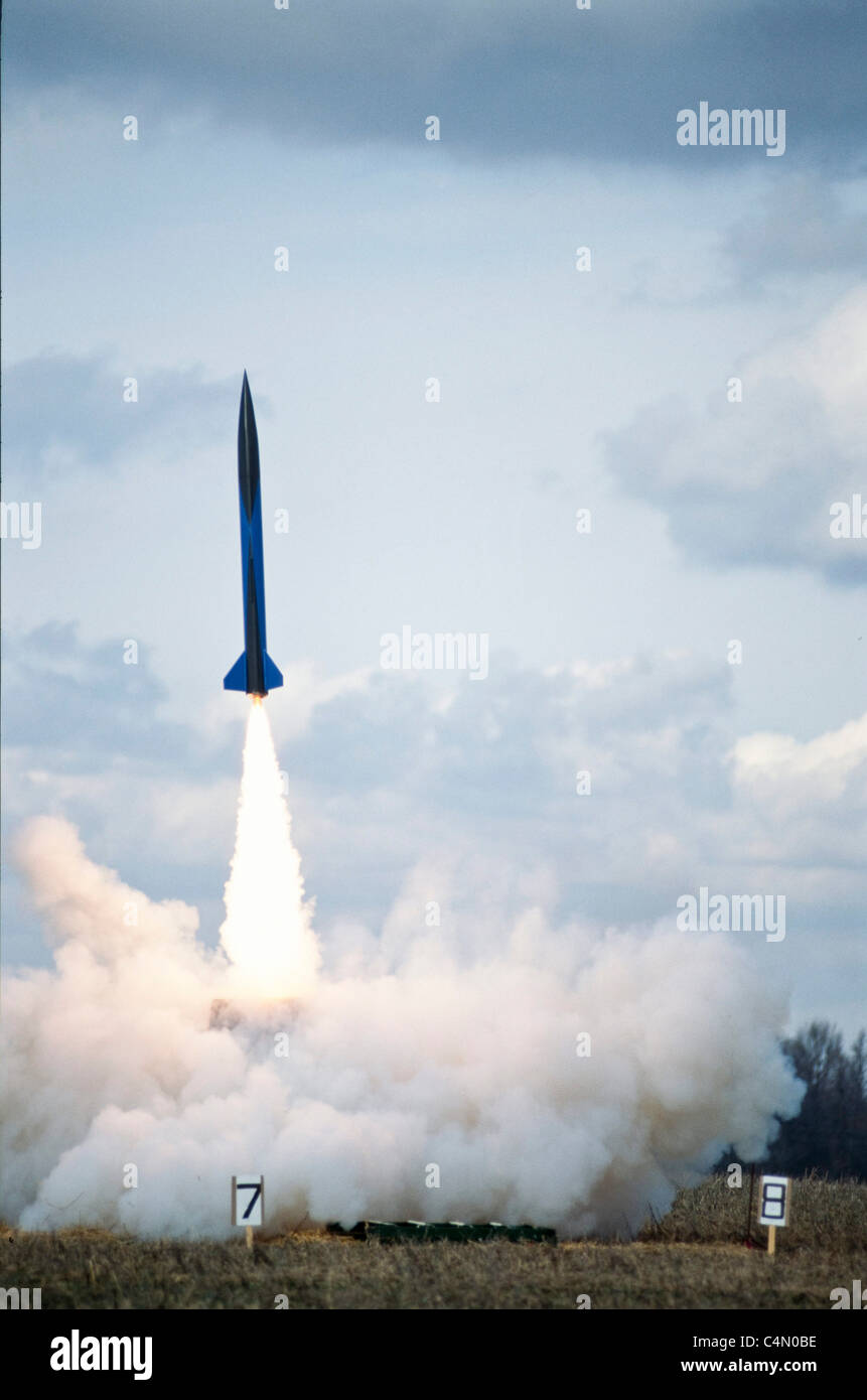 A rocket launches at an amateur rocket festival Stock Photo - Alamy