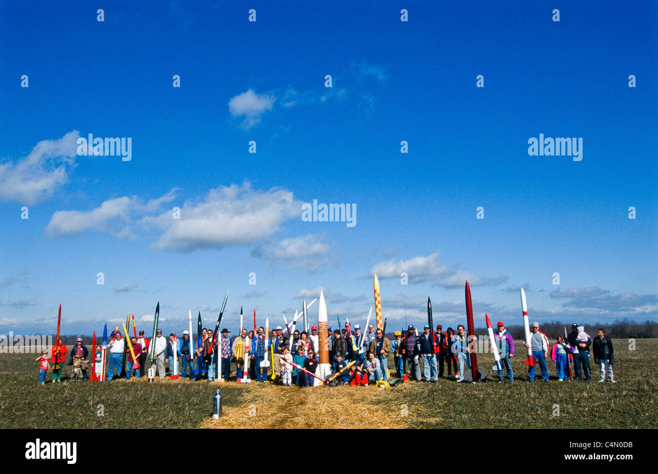 All the rocketeers line up at a rocket launch at an amateur rocket ...