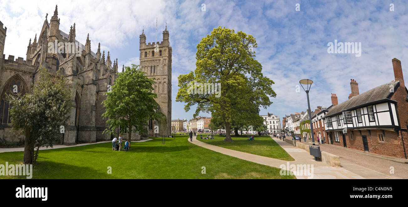 Horizontal panoramic view of the North Tower of Exeter Cathedral and ...
