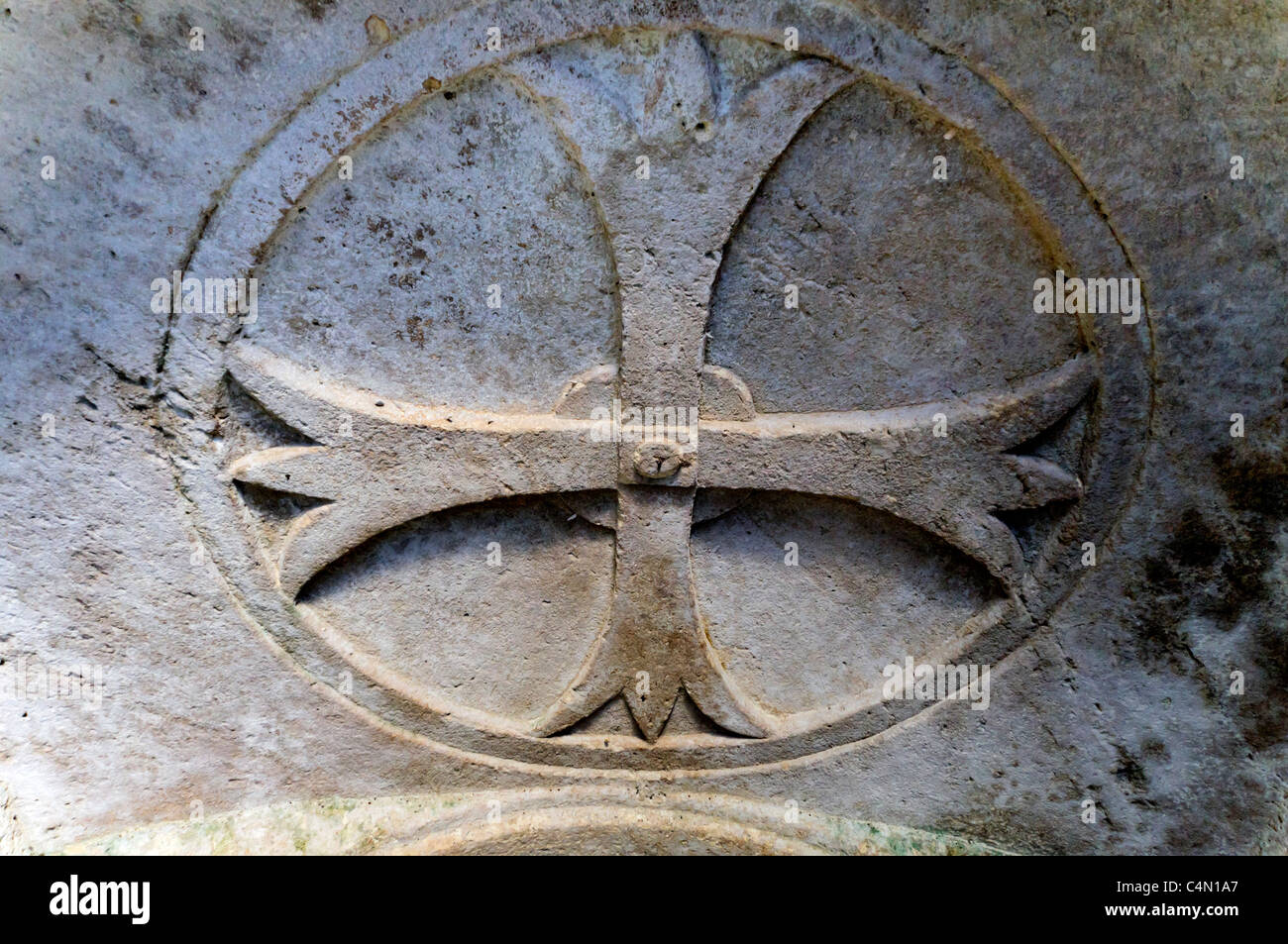 Convicinio di San Antonio, Sassi Caveoso, Matera. Lilied cross on the ...