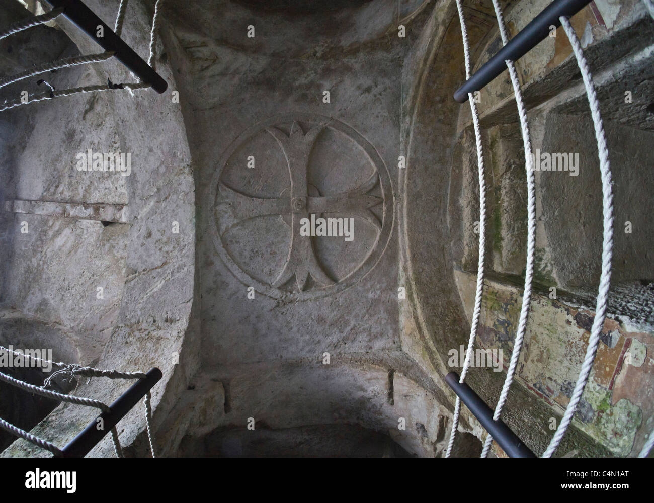 Convicinio di San Antonio, Sassi Caveoso, Matera. Lilied cross on the ...