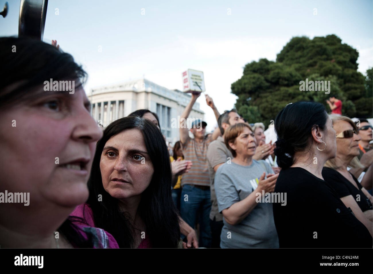 A glance full of dynamism and wonder through the yelling crowd Stock ...