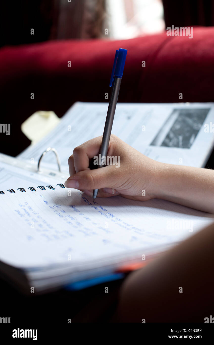 a 16 year old teenage girl revising for her GCSE examinations, Wales UK ...
