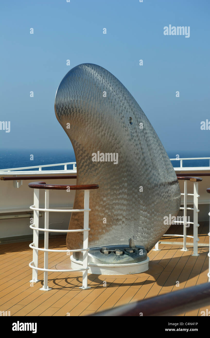 Silver finish spare propeller decor on bow of the Queen Mary 2 Stock ...