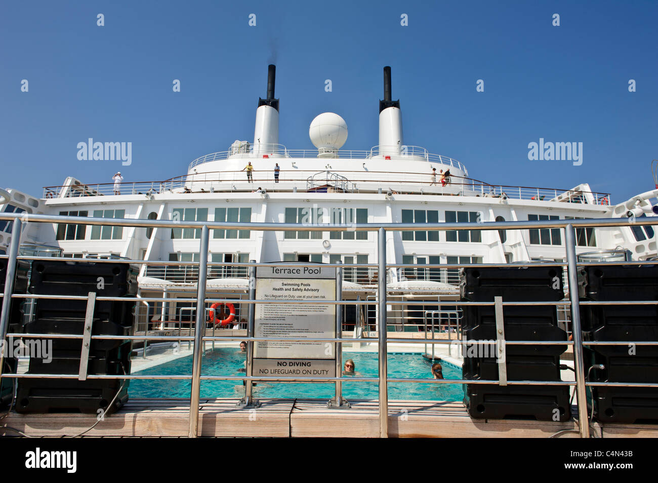 Swimming Pool on 12th Deck on Queen Mary 2 Cunard famous luxury liner ...