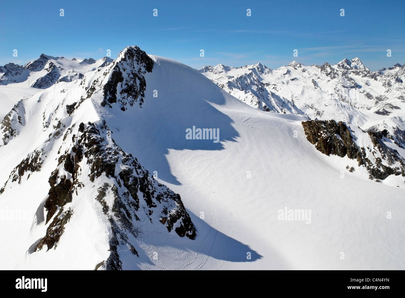 Majestic winter view of snowy mountains in Solden, Austria Stock Photo ...