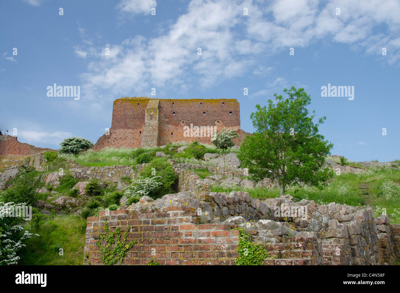 Denmark, Island of Bornholm. Ruins of Hammershus Castle, the largest ...