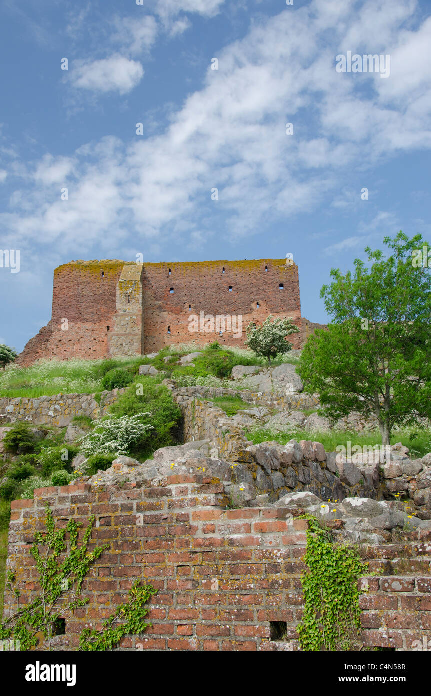 Denmark, Island of Bornholm. Ruins of Hammershus Castle, the largest ...