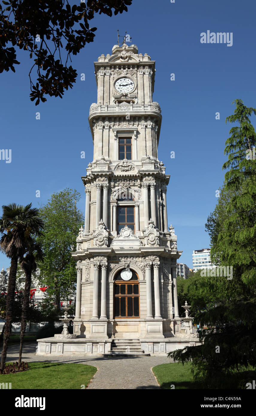 Clock tower at the Dolmabahce Palace in Istanbul, Turkey Stock Photo ...
