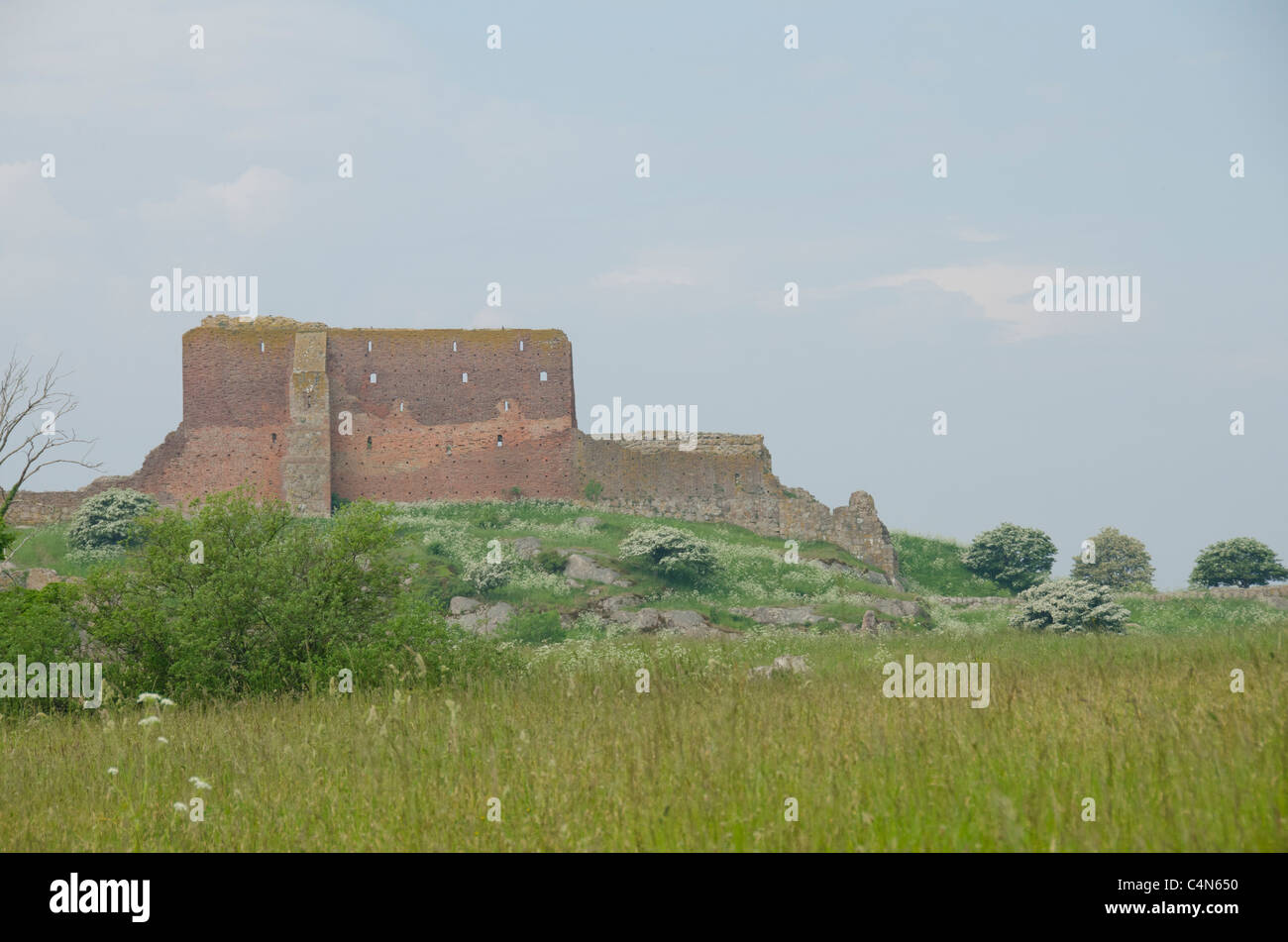 Denmark, Island of Bornholm. Ruins of Hammershus Castle, the largest ...