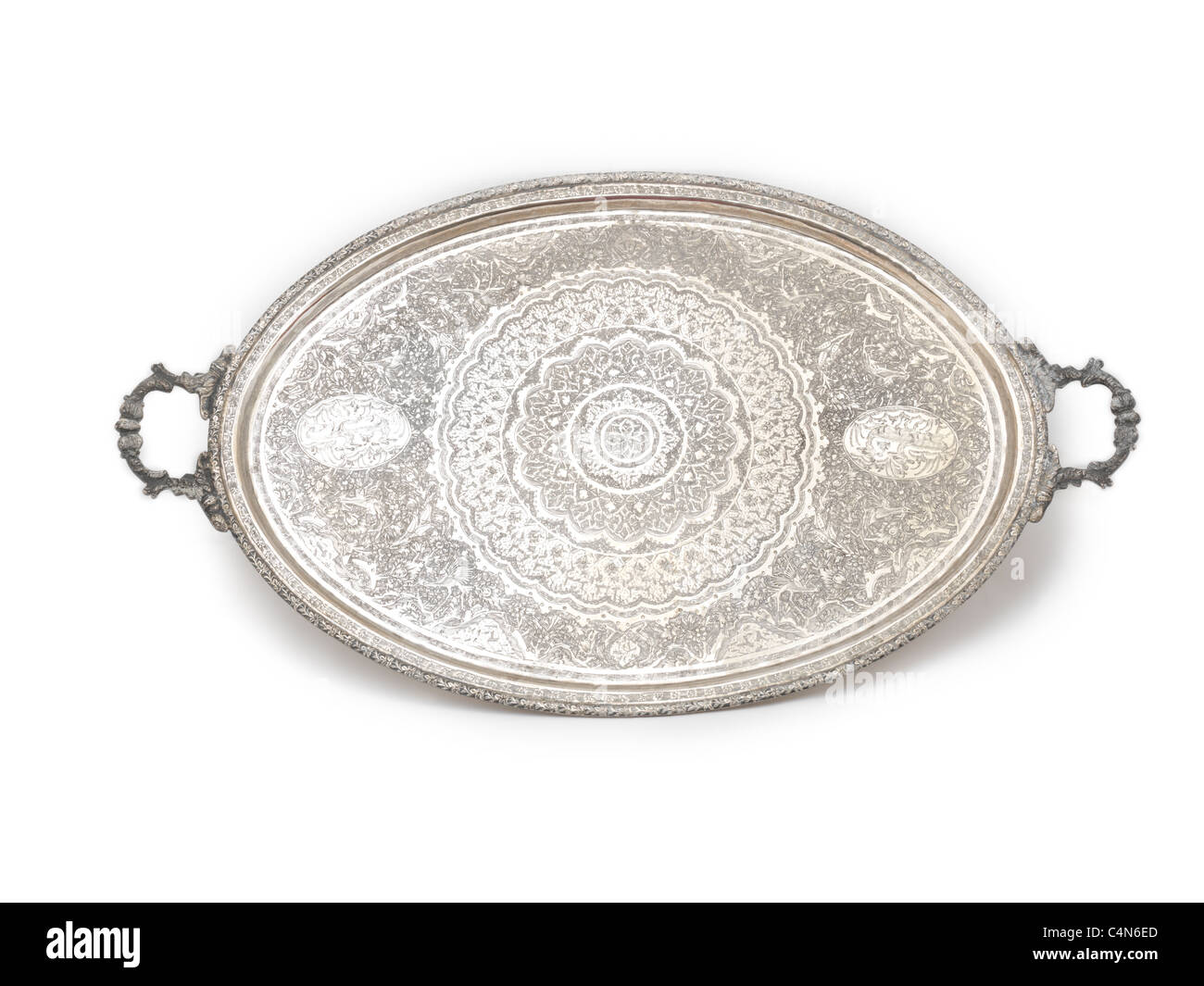 Silver Serving Tray From Tea Service With Handles Stock Photo - Alamy