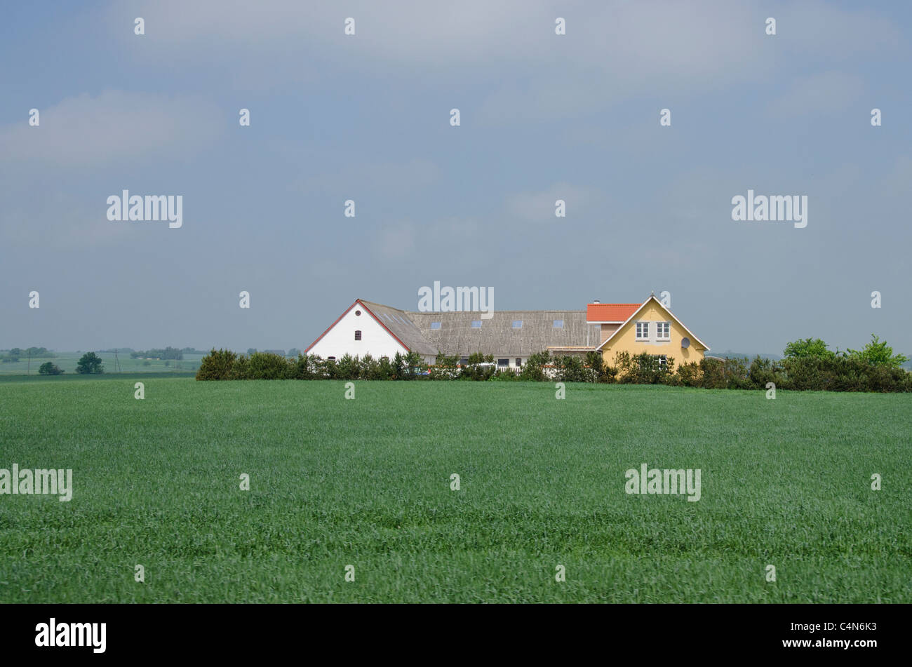 Denmark, Island of Bornholm. Countryside farm house view near the port ...