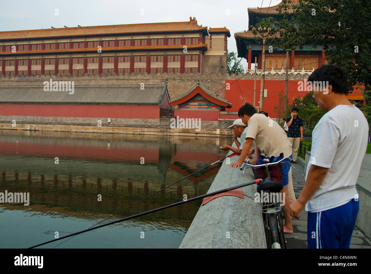 Beijing, China, Chinese Men Fishing in Lake near Forbidden Palace Stock ...