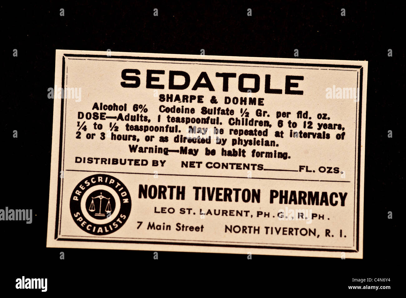 Antique prescription drug label Stock Photo - Alamy